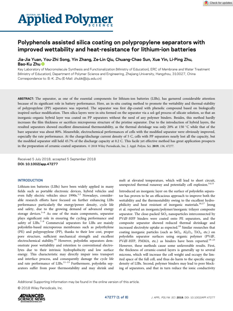 J of Applied Polymer Sci - 2018 - Yuan - Polyphenols Assisted Silica ...