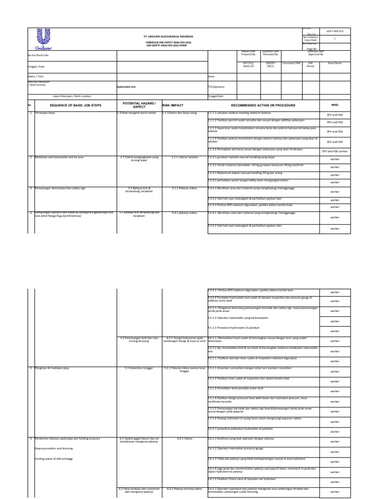 JSA Hydrostatic Test | PDF