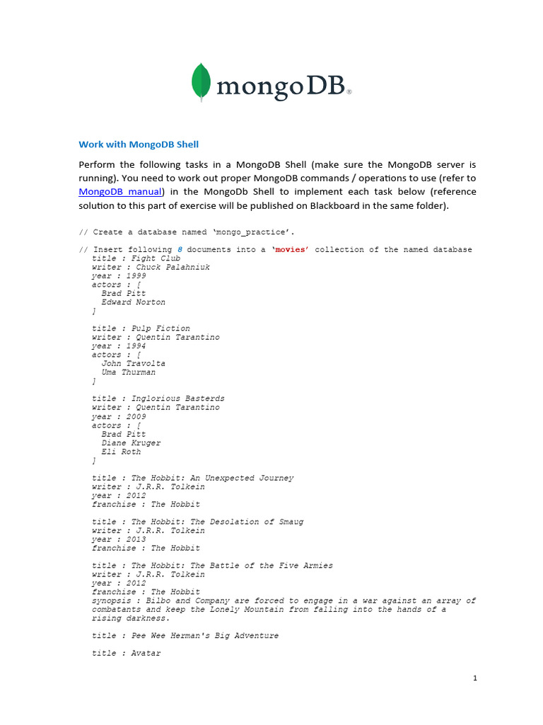 W7 - Working With MongoDB Shell (Me) | PDF | Bilbo Baggins | J. R. R. Tolkien
