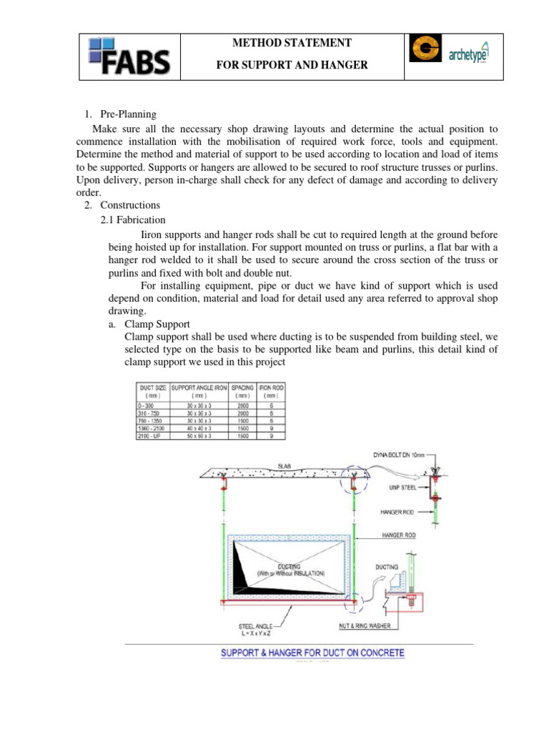 Method Statement Support And Hanger Pdf Nut Hardware Truss