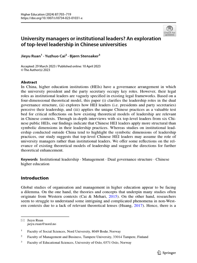 Leadership Dynamics in Chinese HEIs | PDF | Leadership | Governance