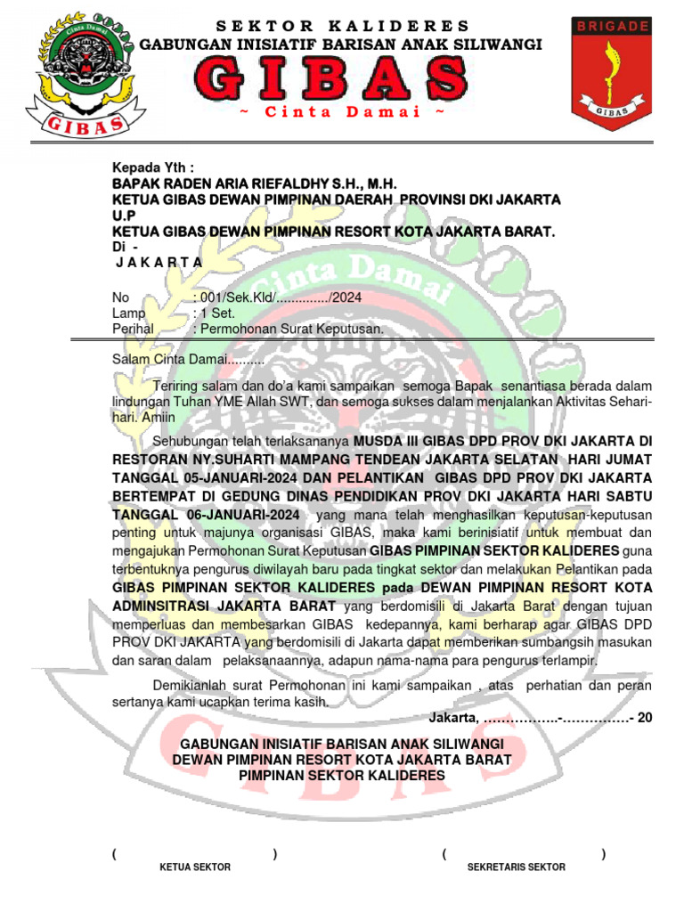 Permohonan SK GIBAS Kalideres 2024 | PDF | Hukum