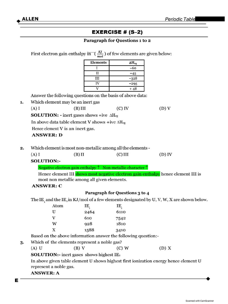 (Solution) Periodic Table - S2 | PDF