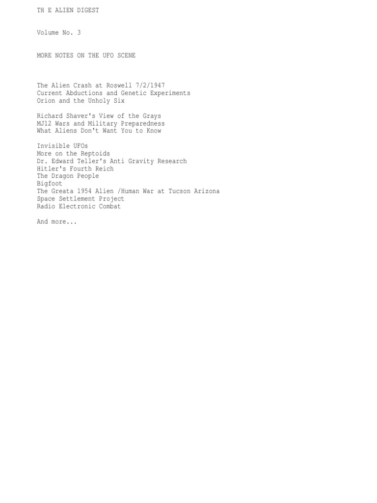 Alien Digest Vol 3 | PDF | Unidentified Flying Object | Nous