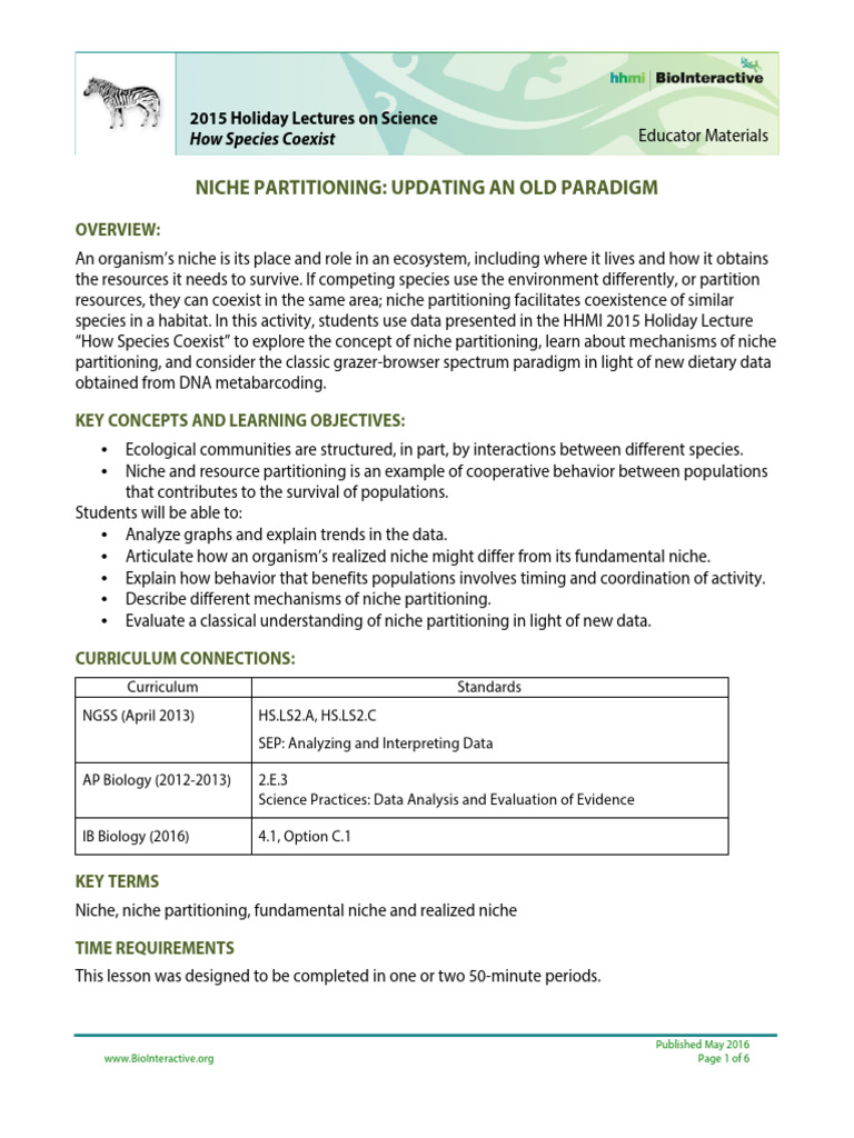 Niche Partitioning Educator | PDF | Ecological Niche