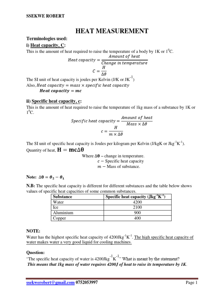 Physics Notes HEAT MEASUREMENT S4 | PDF | Gases | Latent Heat