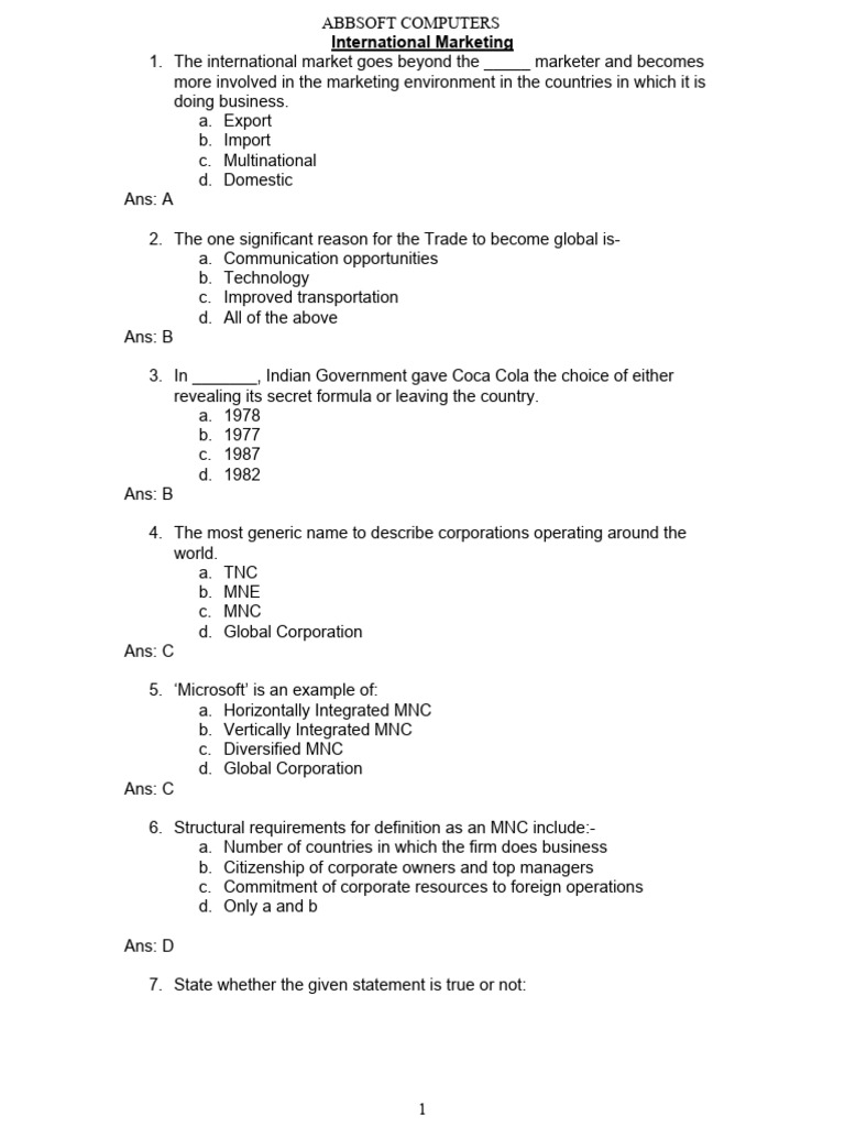 International Marketing Mba | PDF | Multinational Corporation | Non ...
