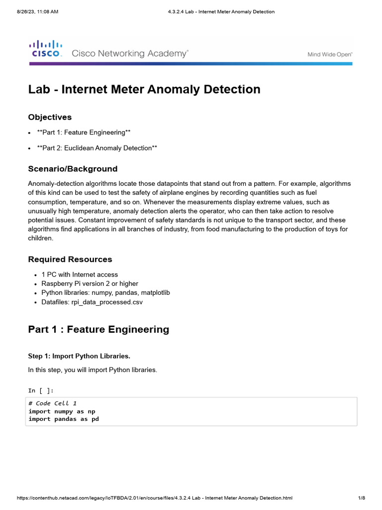 4.3.2.4 Lab - Internet Meter Anomaly Detection | PDF | Applied Mathematics | Computing