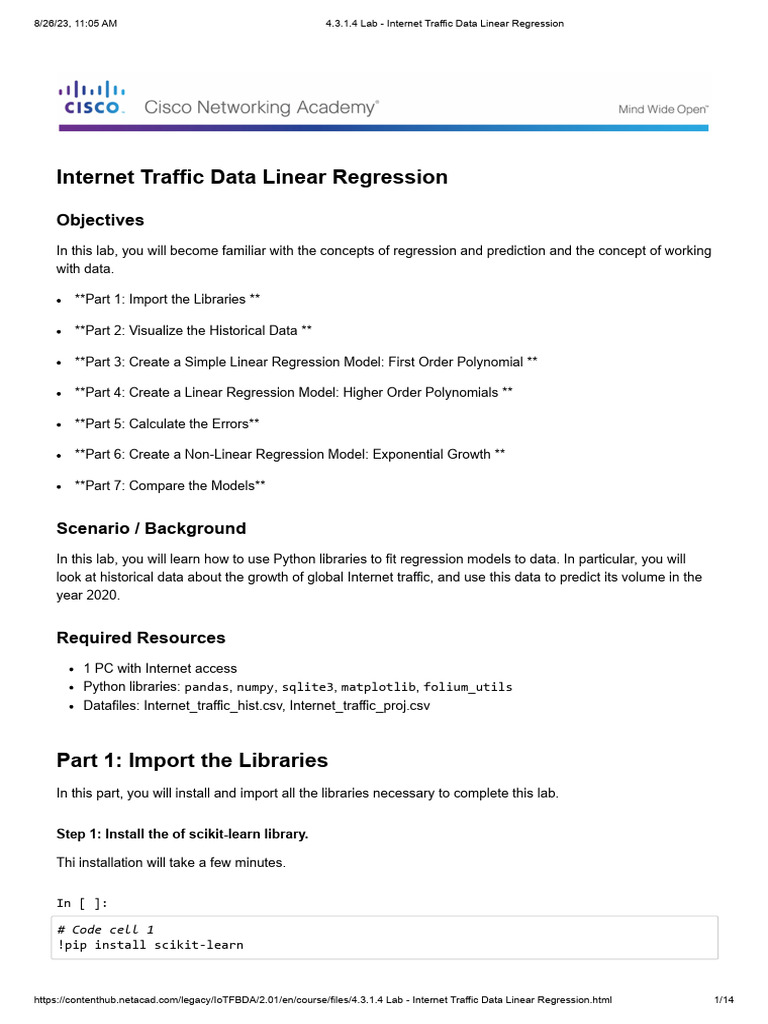 4.3.1.4 Lab - Internet Traffic Data Linear Regression | PDF | Linear ...