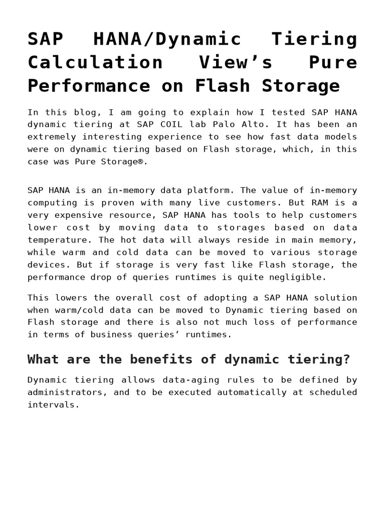 Sap Hana Dynamic Tiering Calculation Views Pure Performance On 4348