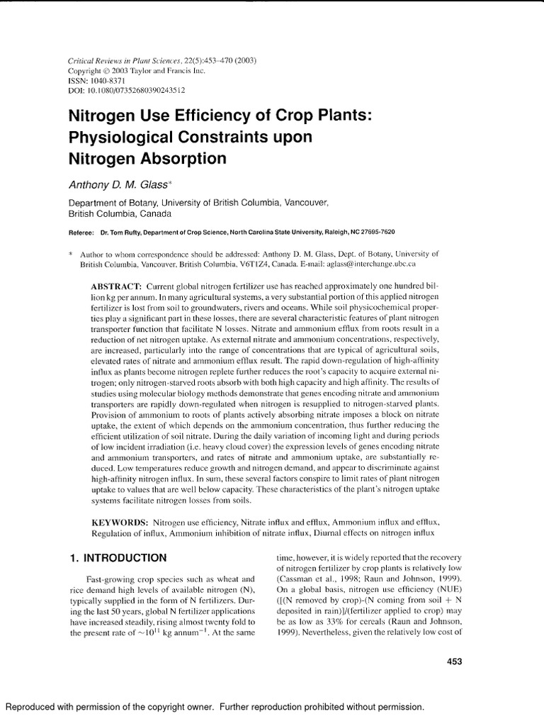 Nitrogen Use Efficiency | PDF
