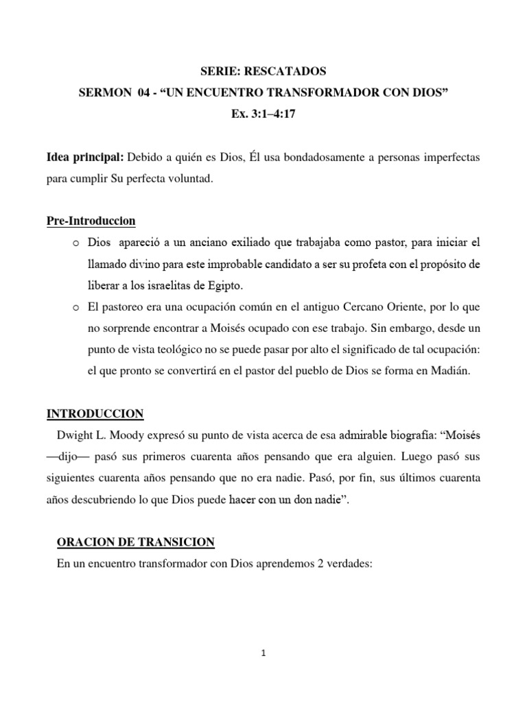 Sermon 4 - Un Encuentro Transformador Con Dios | PDF | Moisés | Dios