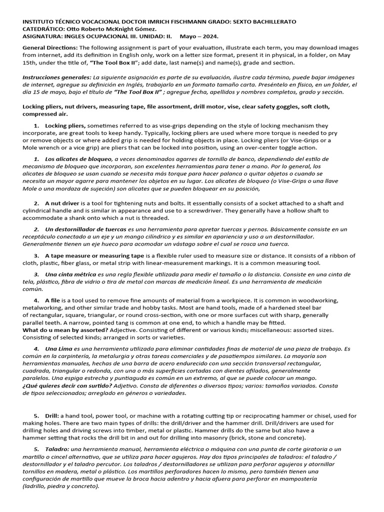 Herramientas de Taller para Bachillerato | PDF | Herramientas | Metalurgia
