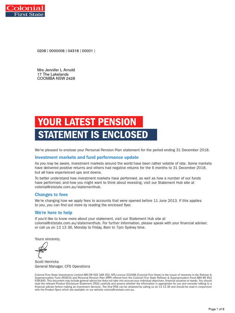 Jennifer Arnold - Colonial Statement - 2019 | PDF | Fee | Investing