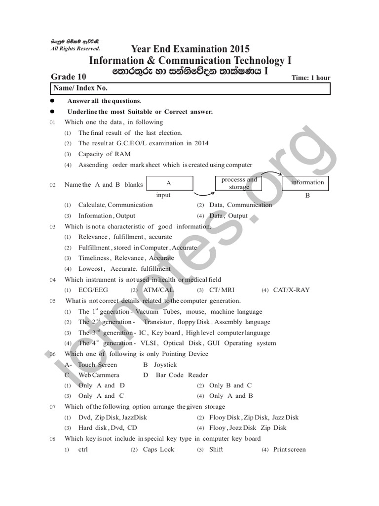 Grade 10 ICT English Medium Third Term Test Model Paper 2015 | PDF ... Grade 10 ICT English Medium Third Term Test Model Paper 2015 | PDF ...