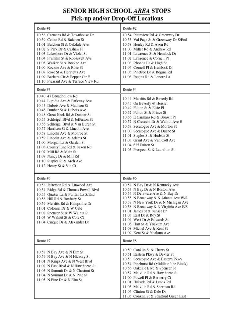 HS-area & Late Bus Stops Jan. Exam WK | PDF