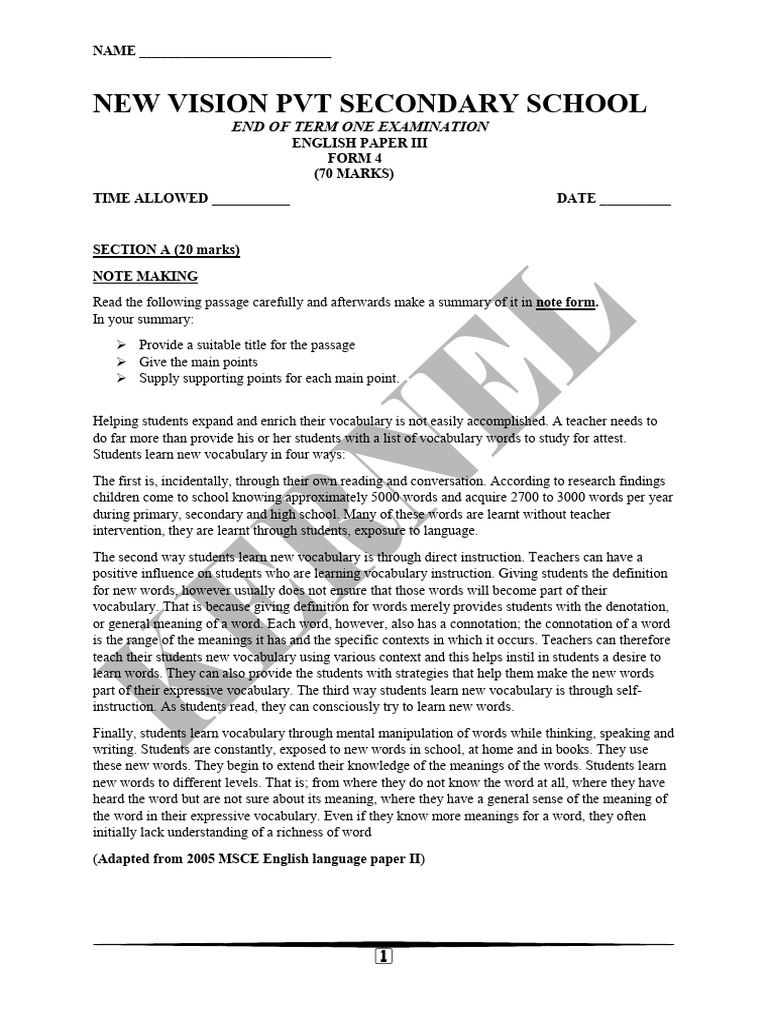 English Paper 3 Form 4 | PDF | Vocabulary | English Language