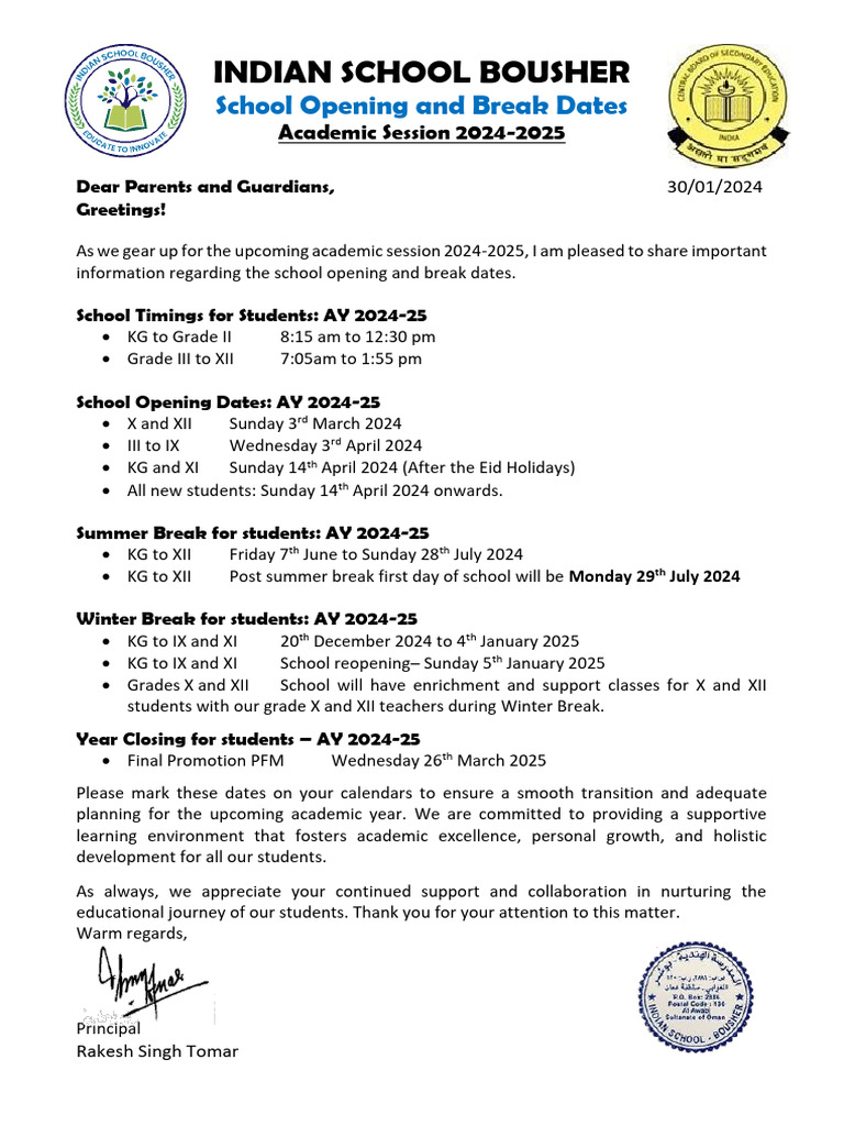 ISB - Summer and Winter Break Dates AY 2024-25 V2 | PDF | Wellness