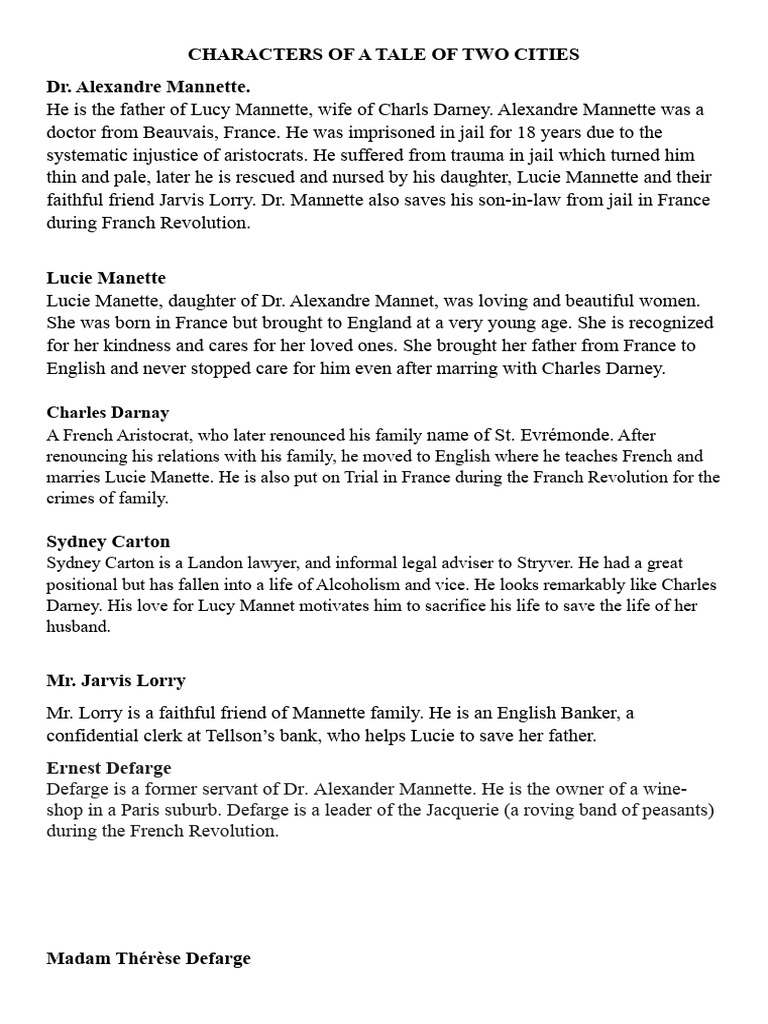 Characters of A Tale of Two Cities | PDF | A Tale Of Two Cities ...