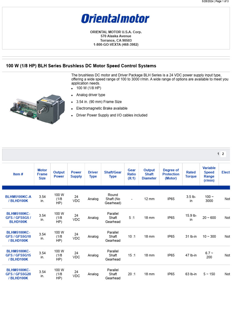 BLH Series DC Motor Overview | PDF | Electric Motor | Horsepower