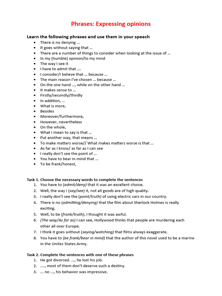 Expressing Opinions - Phrases | PDF