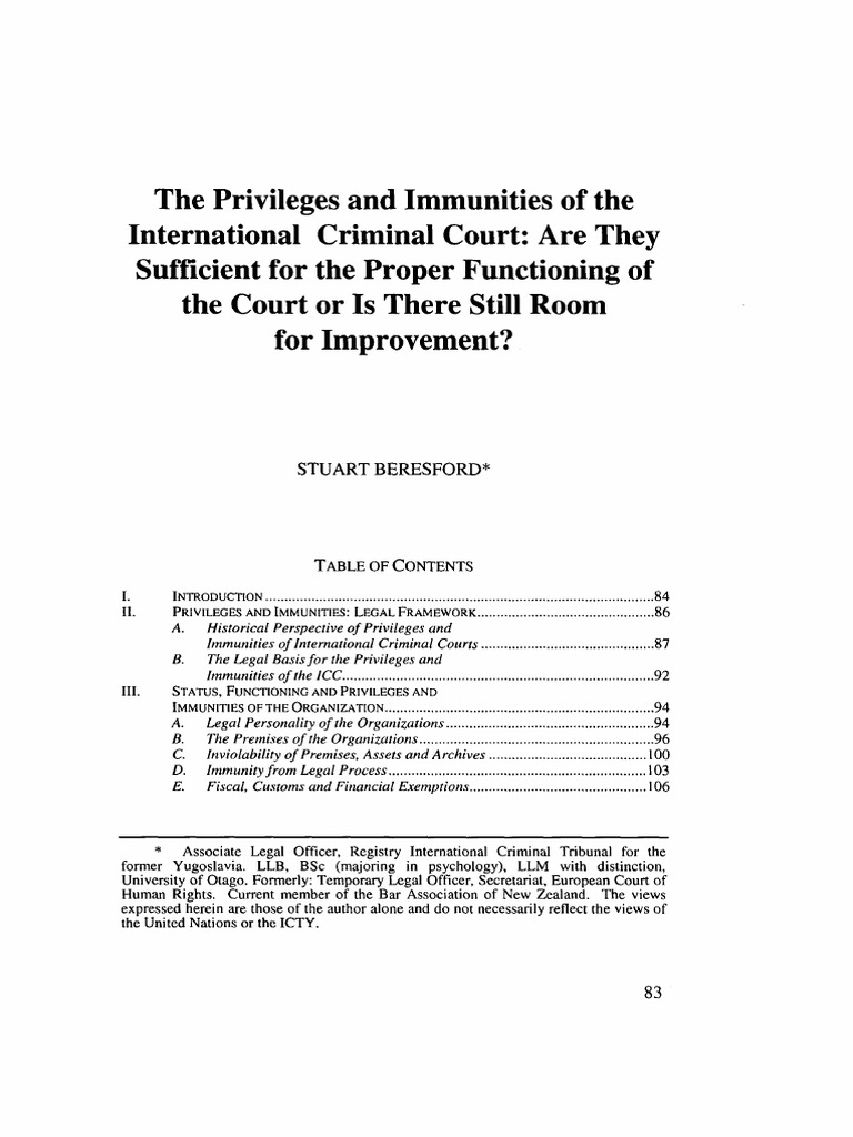 The Privileges and Immunities of The International Criminal Court | PDF ...