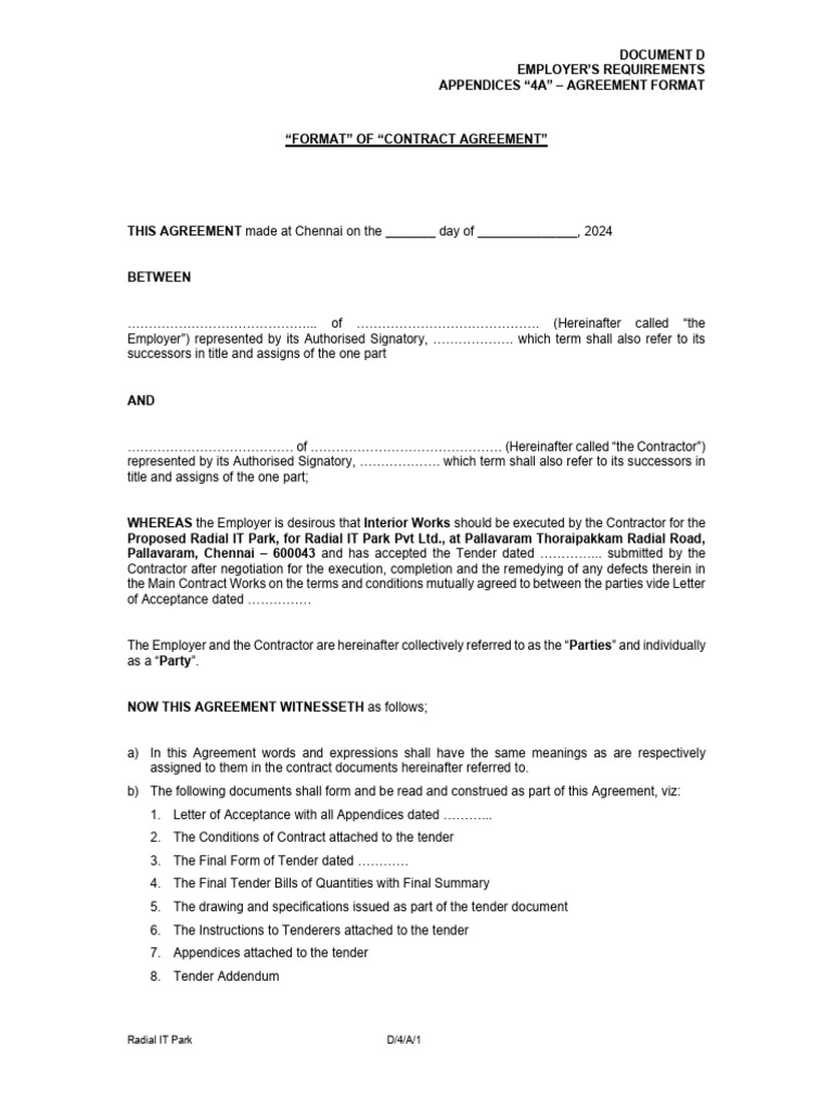 Doc D.4.A - Agreement Format | PDF | Addendum | Consent