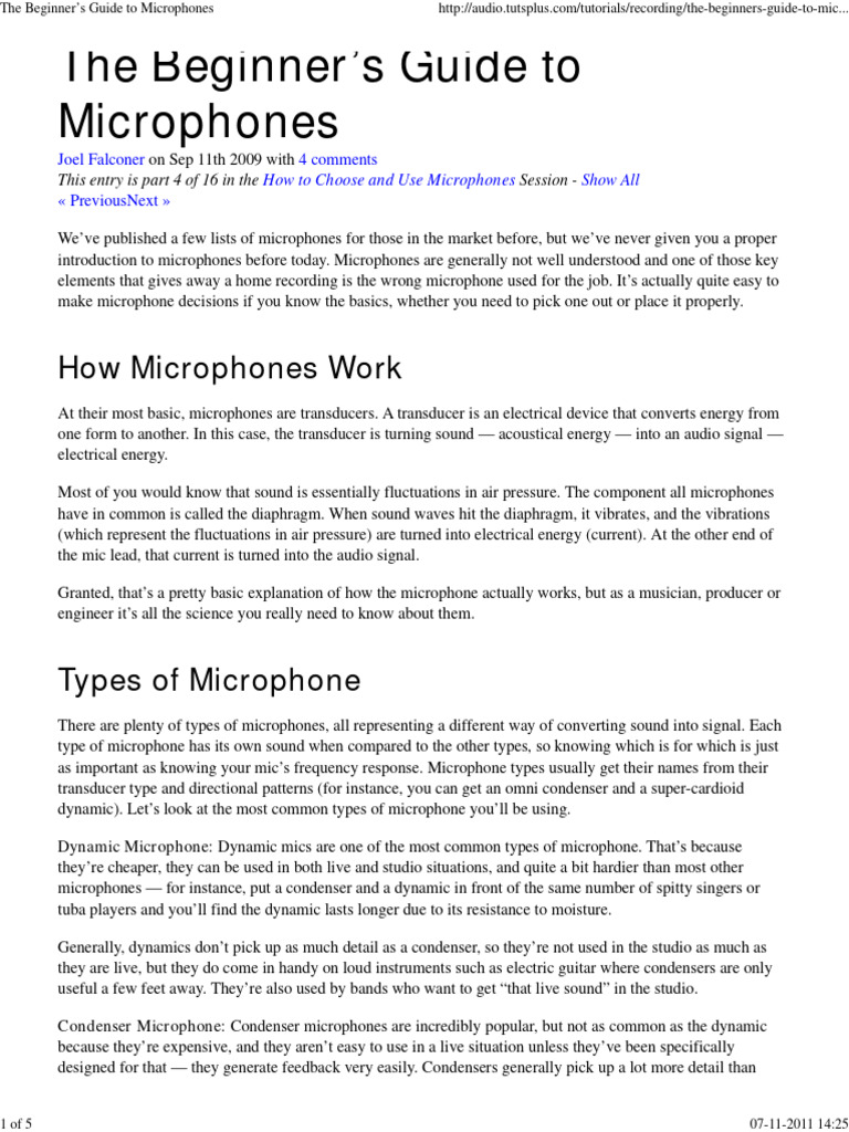 The Beginner's Guide To Microphones | PDF | Microphone | Electricity
