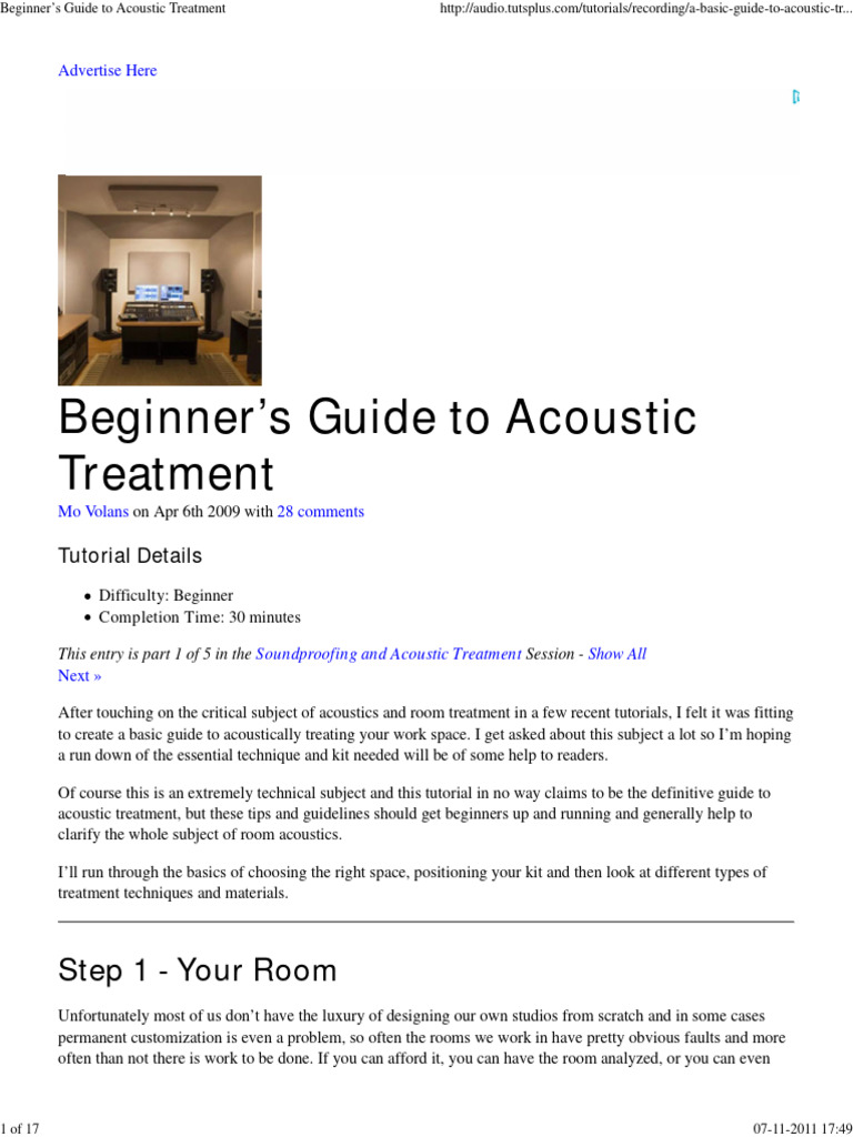 Beginner's Acoustic Treatment Guide | PDF | Loudspeaker | Reflection ...