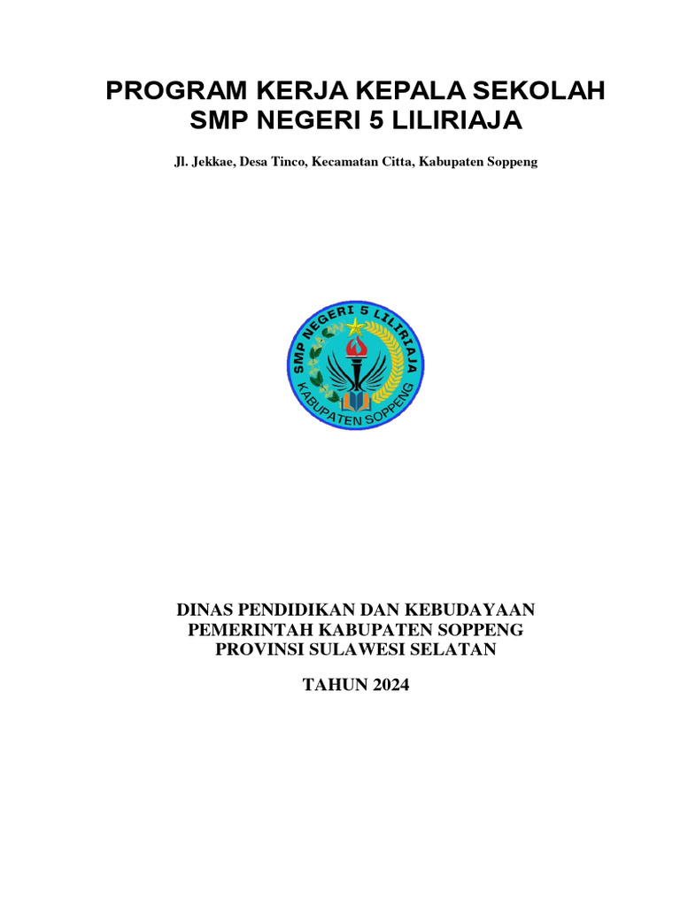 Program Kerja Kepala Sekolah SMP Negeri 5 Liliriaja | PDF | Karier & Perkembangan | Bisnis