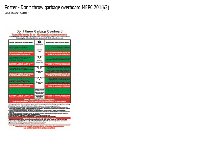 Traconed 141042 Poster - Don T Throw Garbage Overboard Mepc 201 62 | PDF