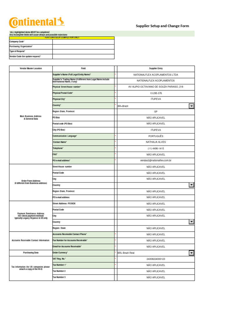 Supplier Setup Form for Nationalflex | PDF | Business