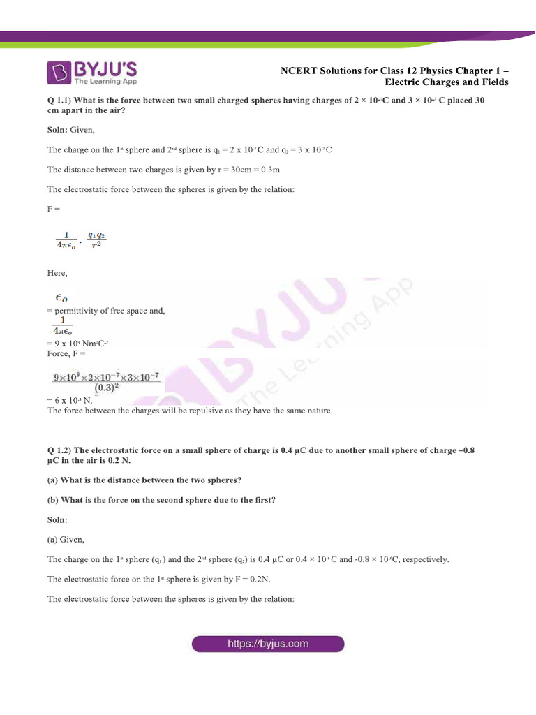 NCERT Solutions for Class 12 Physics | PDF