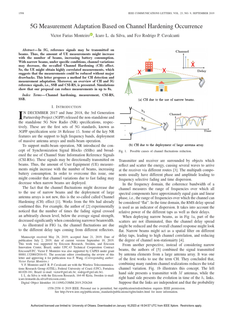 5G Measurement Adaptation Based On Channel Hardening Occurrence | PDF | Orthogonal Frequency ...