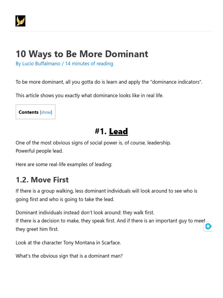 10 Ways To Be More Dominant - The Power Moves | PDF | Nonverbal ...