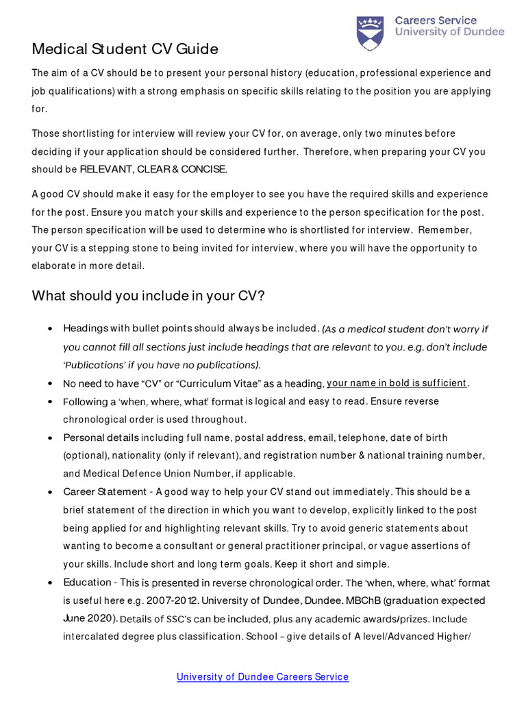 Medical Student CV Booklet 2020 | PDF | Medical School | Experience