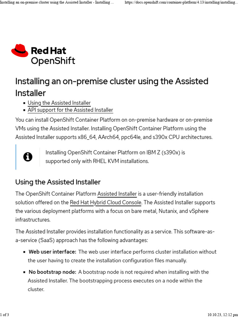 Installing An On-Premise Cluster Using The Assisted Installer | PDF | Computer Cluster | I Pv6