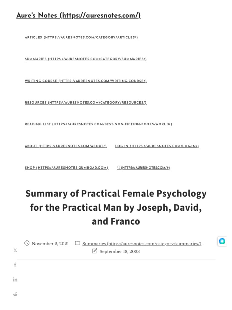 Practical Female Psychology For The Practical Man Summary - Joseph ...