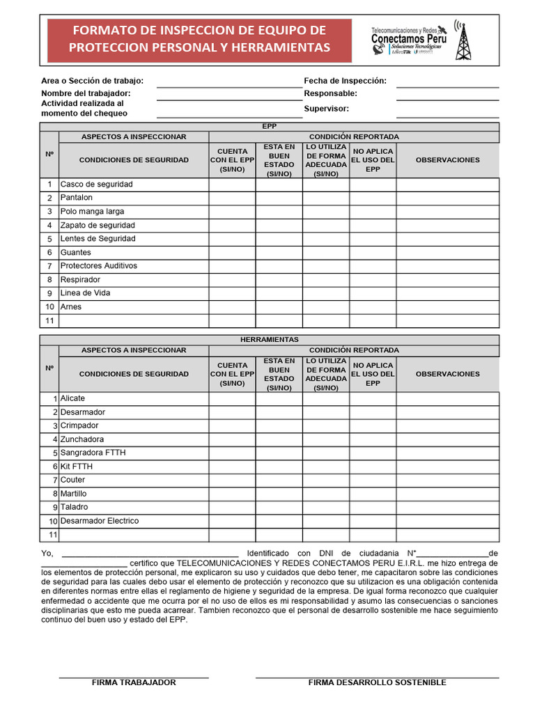 Formato de Inspeccion de Herramientas y Epp | PDF