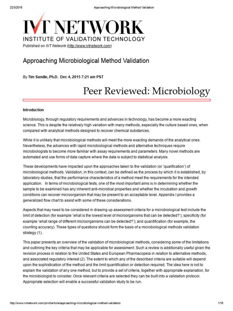 Approaching Microbiological Method Validation | Download Free PDF ...