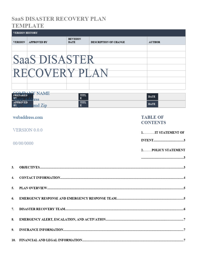SaaS Disaster Recovery Plan Template | PDF | Disaster Recovery | Emergency