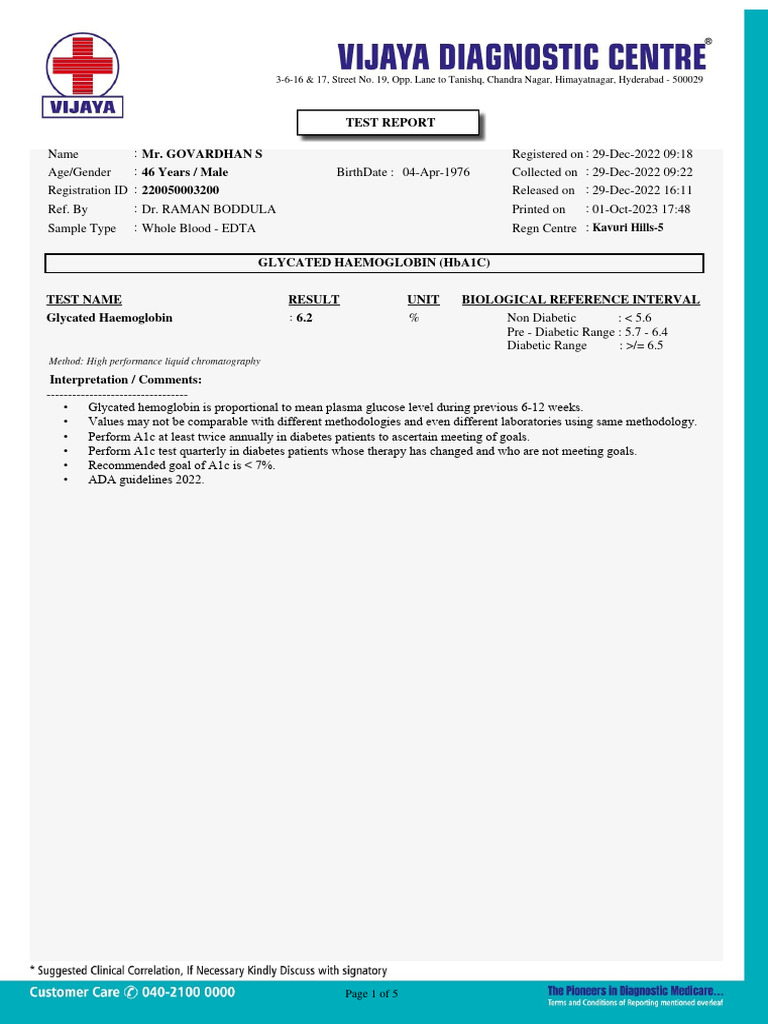 Report | PDF | Glycated Hemoglobin | Cholesterol
