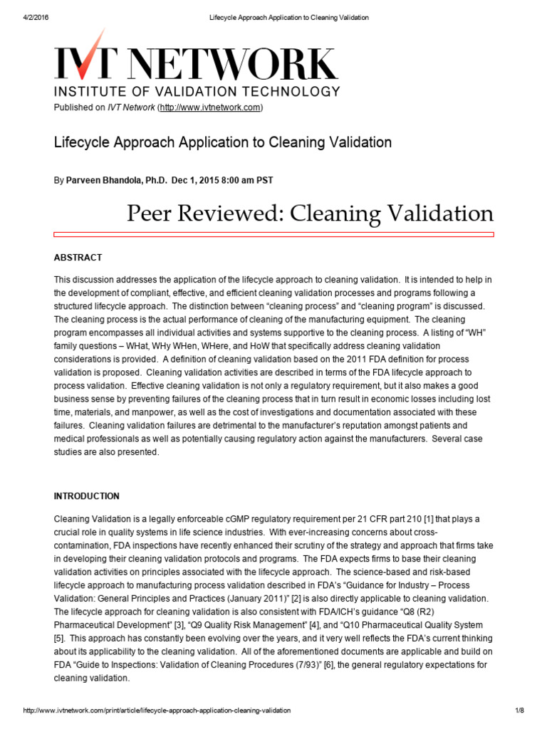 Lifecycle Approach Application to Cleaning Validation | PDF ... Lifecycle Approach Application to Cleaning Validation | PDF ...