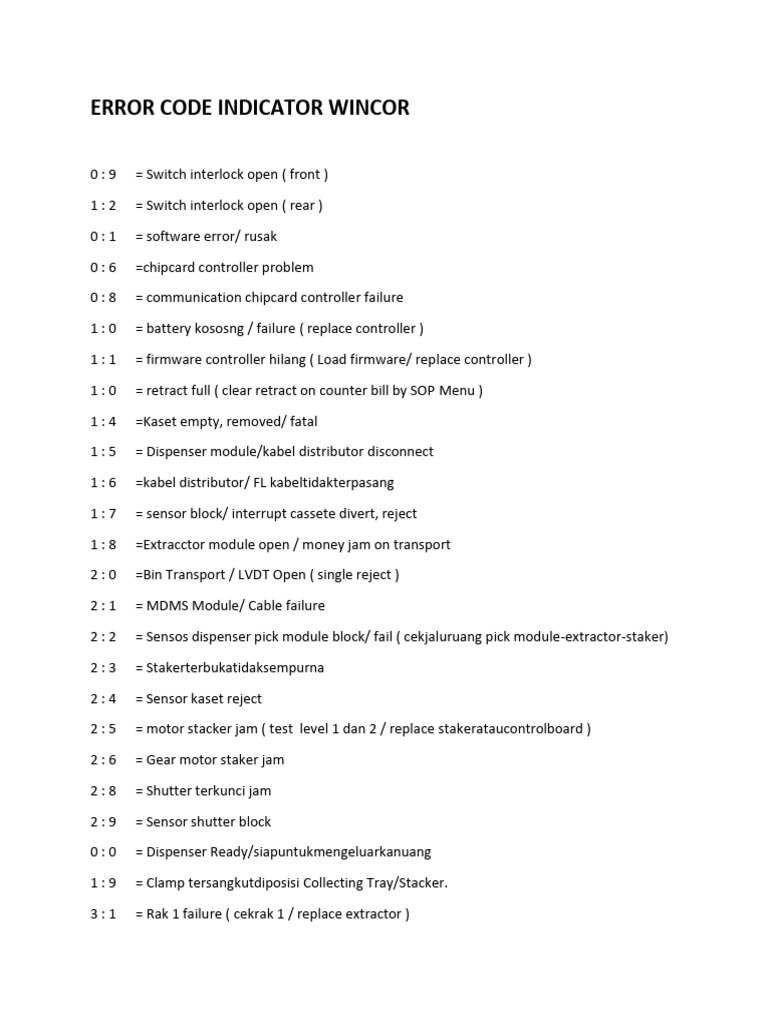 Error Code Indicator Wincor | PDF | Computer Engineering | Equipment