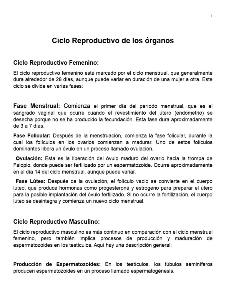Ciclo Reproductivo de Los Órganos | Descargar gratis PDF | Ciclo menstrual | Ovario