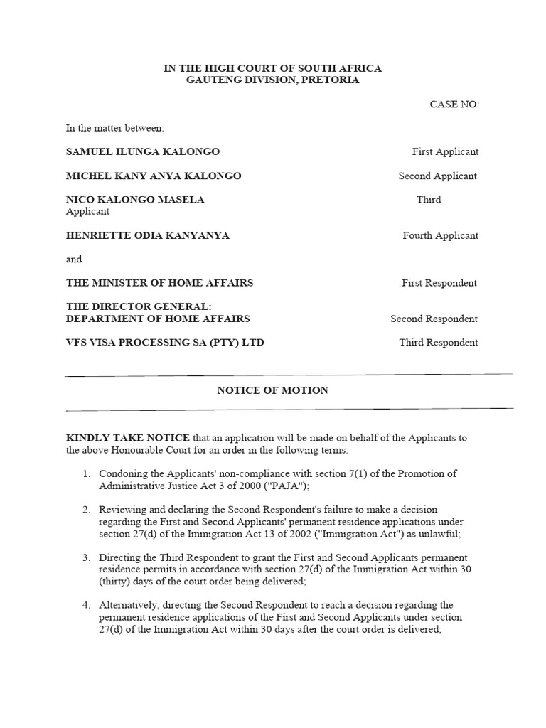 High Court Application for Residence Permits | PDF | Government ...