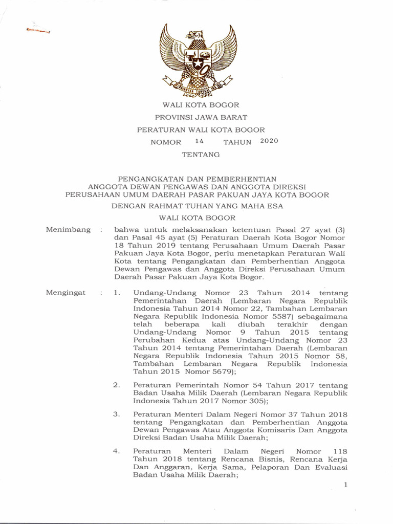 Perwal Pengangkatan Dan Pemberhentian Anggota Dewan Pengawas | PDF