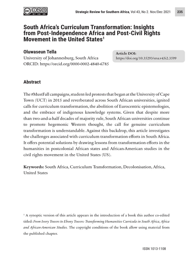 SA+Curriculum+Transformation-1 | PDF | Racism | Discrimination & Race ...