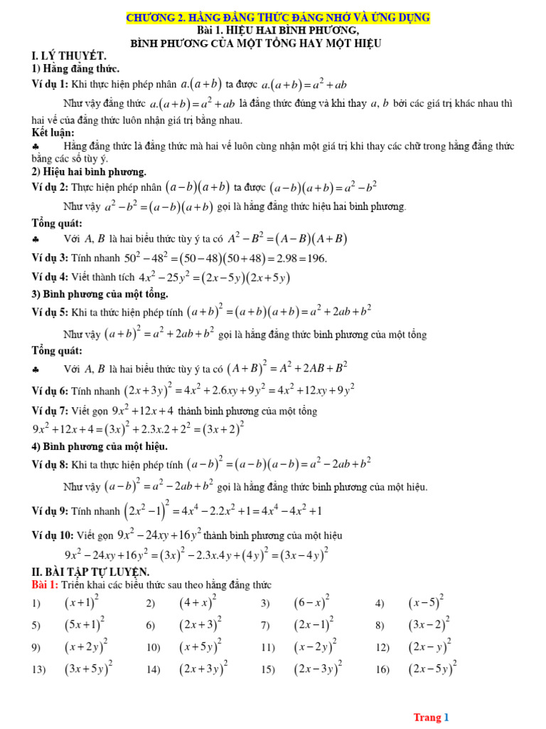 Bai Tap Co Ban Toan 8 Chuong 2 Hang Dang Thuc Dang Nho Va Ung Dung | PDF
