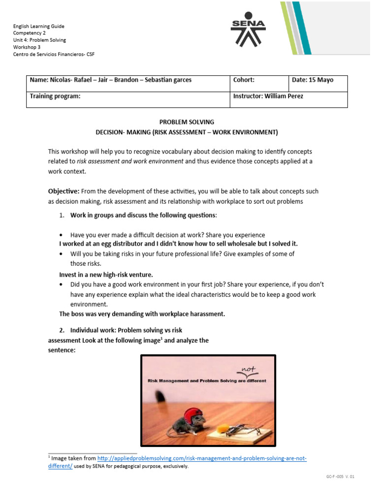 Problem Solving and Risk Assessment Guide | PDF | Learning | Risk